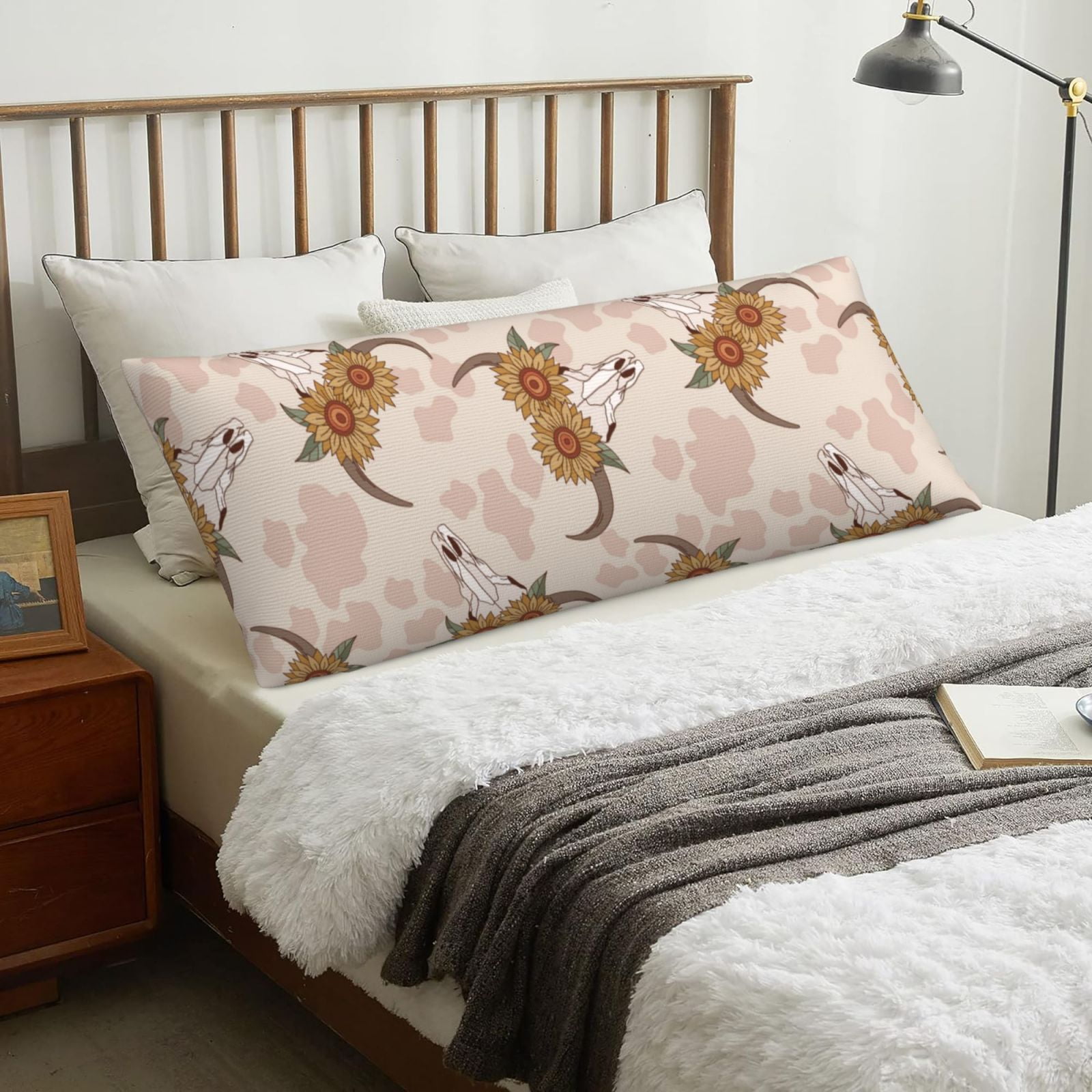 Body Pillow Cover - Howdy western cow bull scull sunflower Printing ...
