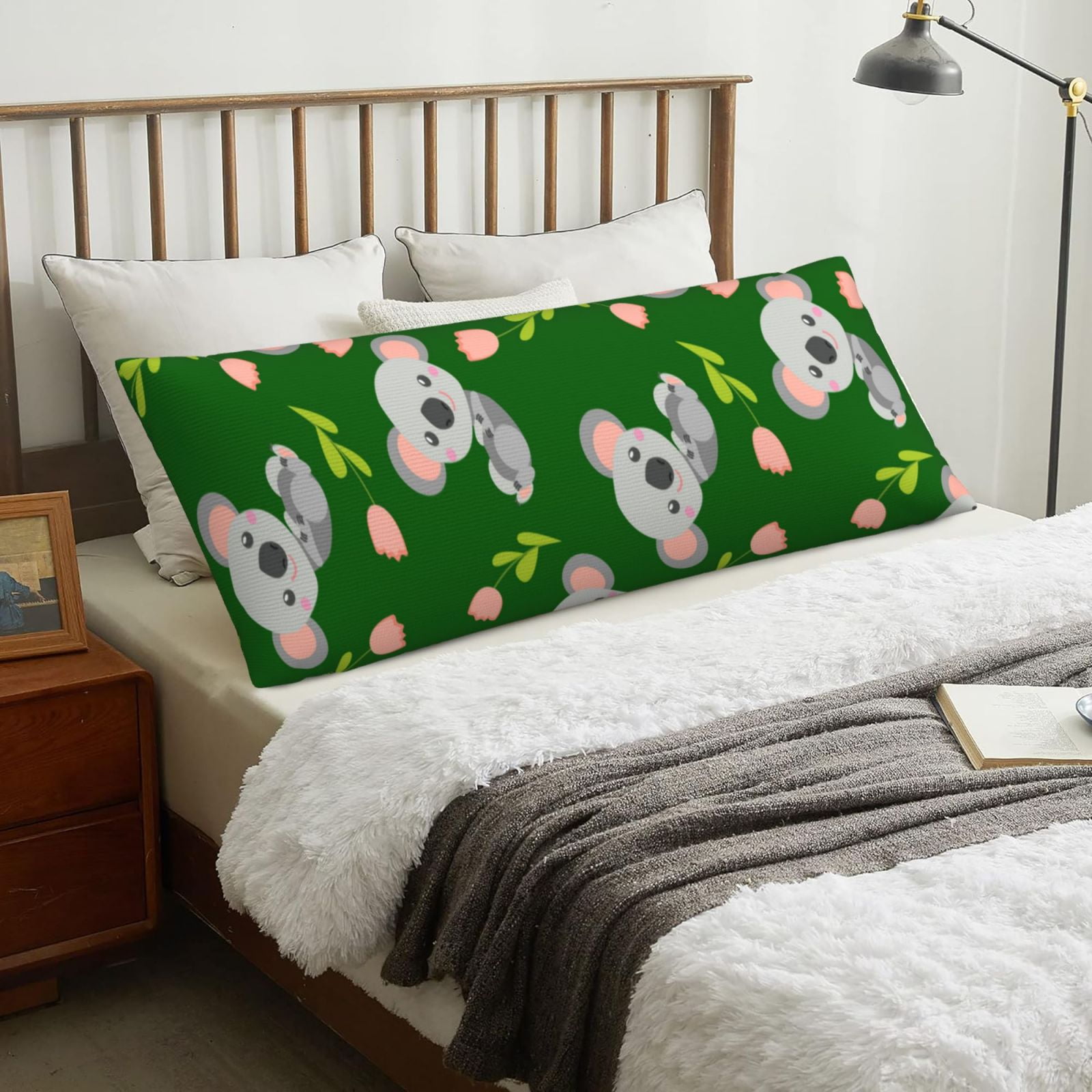 Body Pillow Cover - Koala Tulip Print Green Soft Body Pillow Pillowcase ...