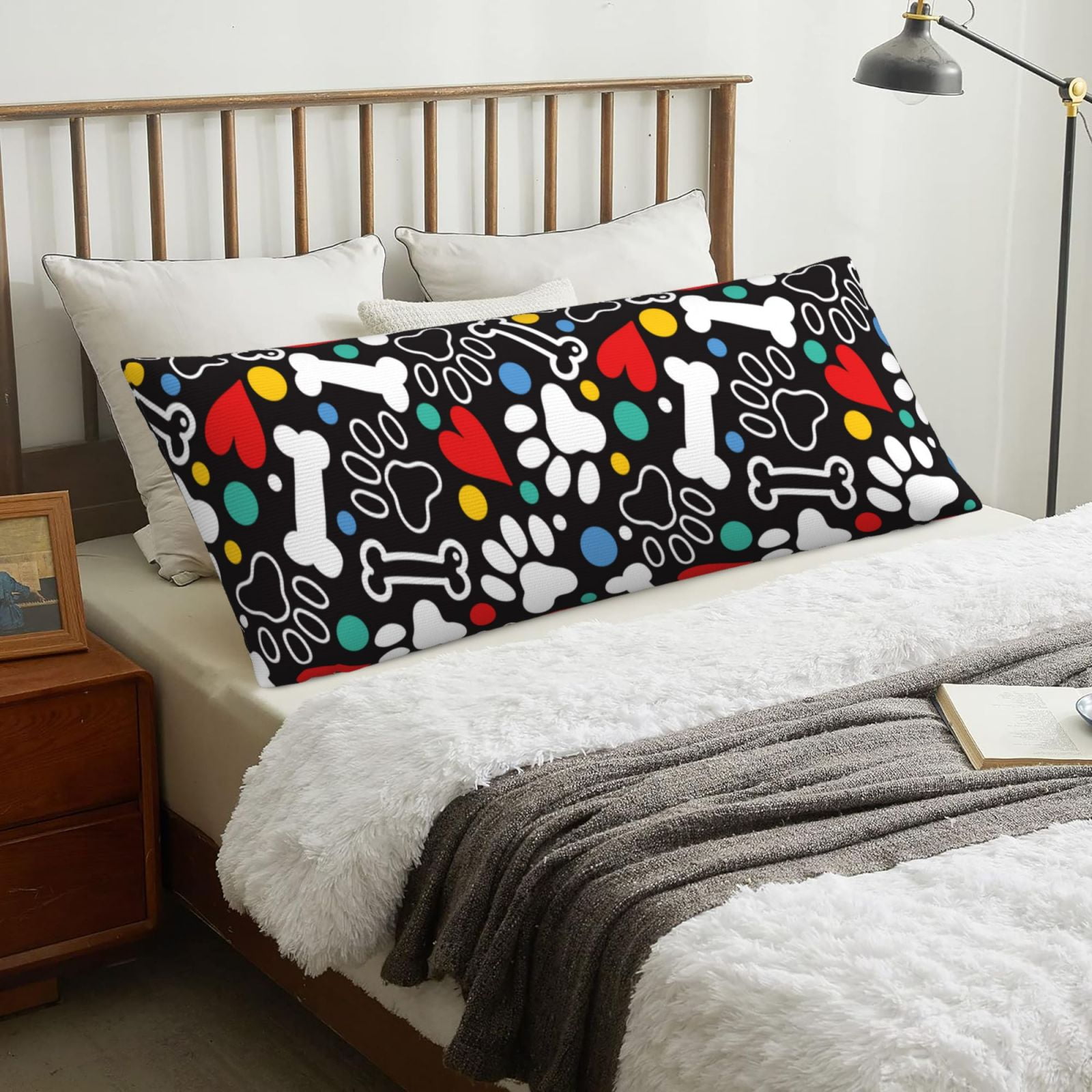 Body Pillow Cover Paw And Bones Long Pillow Cover with Zipper, Soft ...