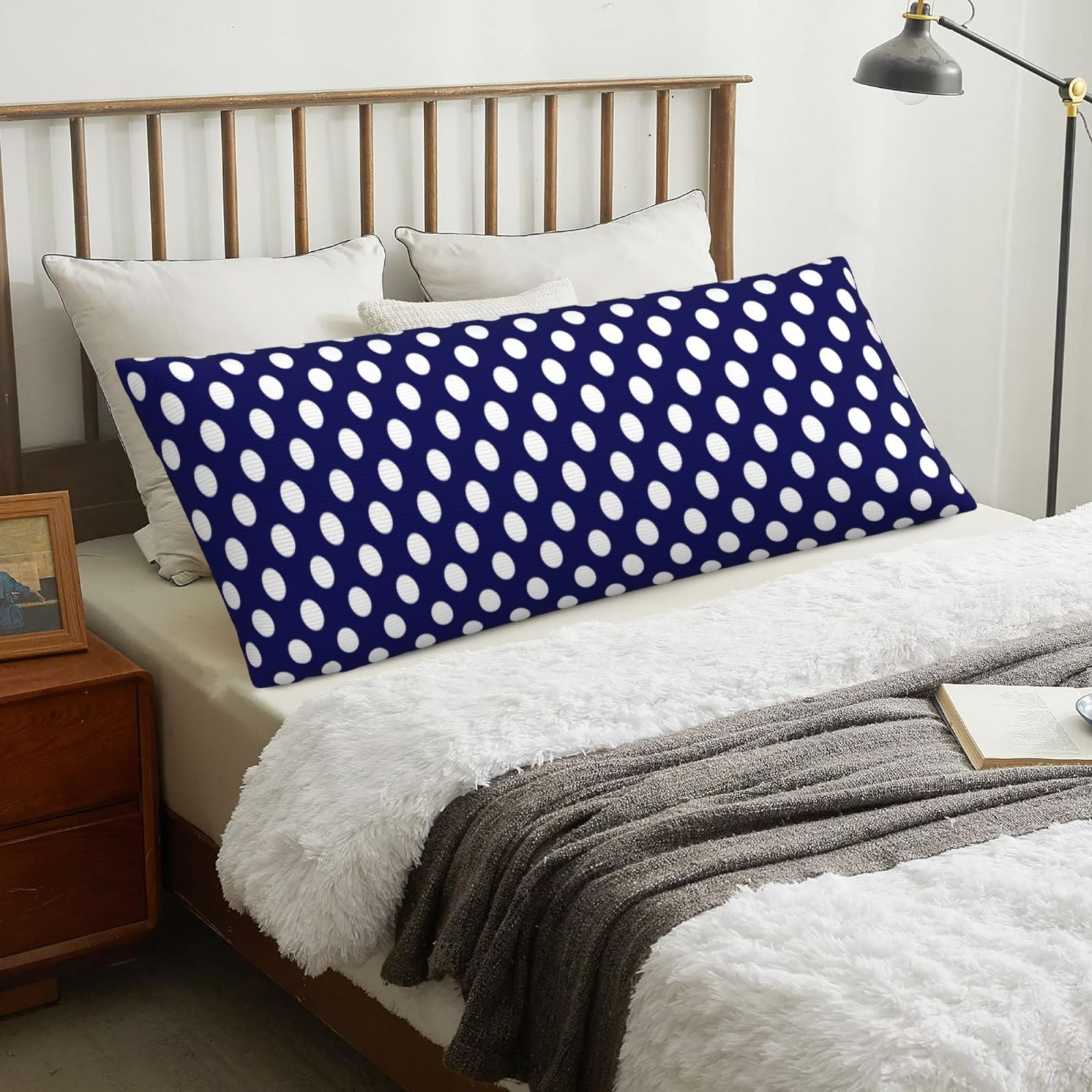 Body Pillow Cover - Soft Body Pillow Pillowcase, Polka dot navyblue ...