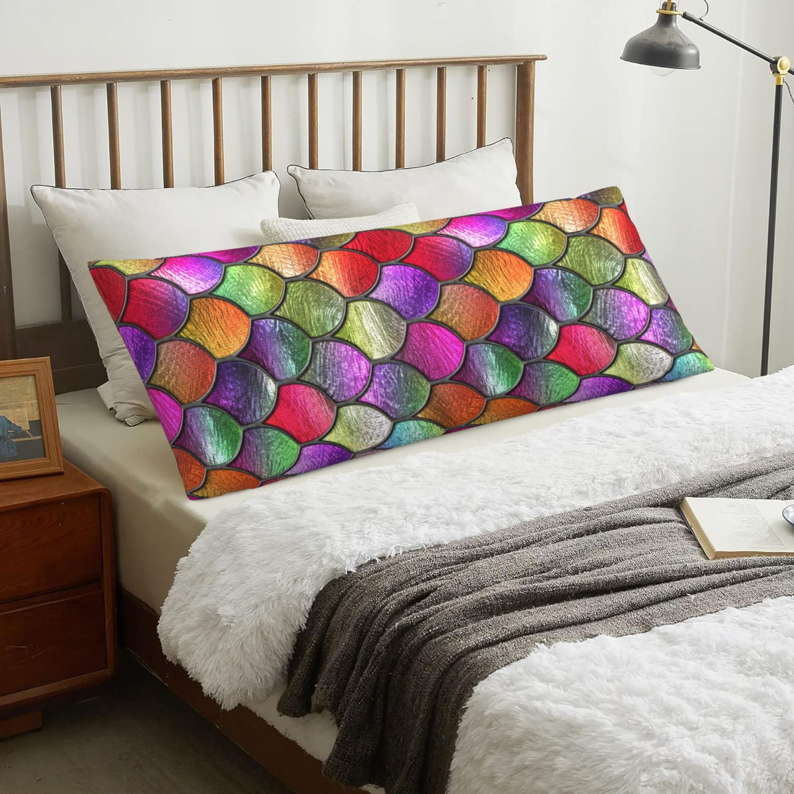 Body Pillow Cover - Stained glass Rainbow fish scales Printing Cooling ...