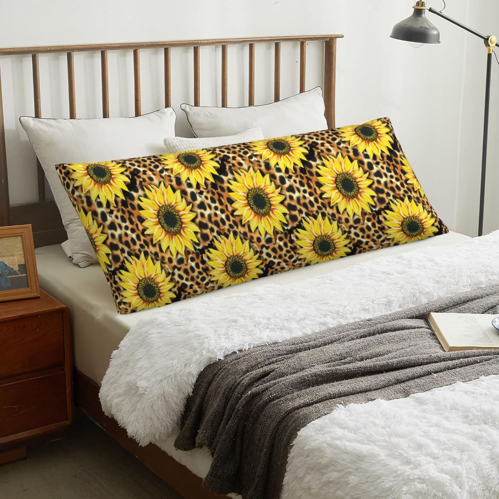 Body Pillow Cover - Sunflowers leopard Aesthetic yellow Super Soft Body ...