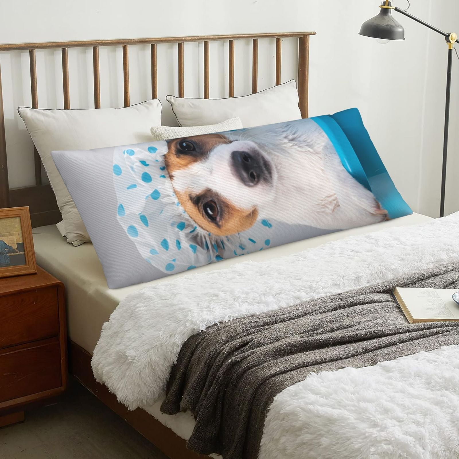 Body Pillow Cover, Terrier Takes A Bath With Shower Cap Body Pillow ...