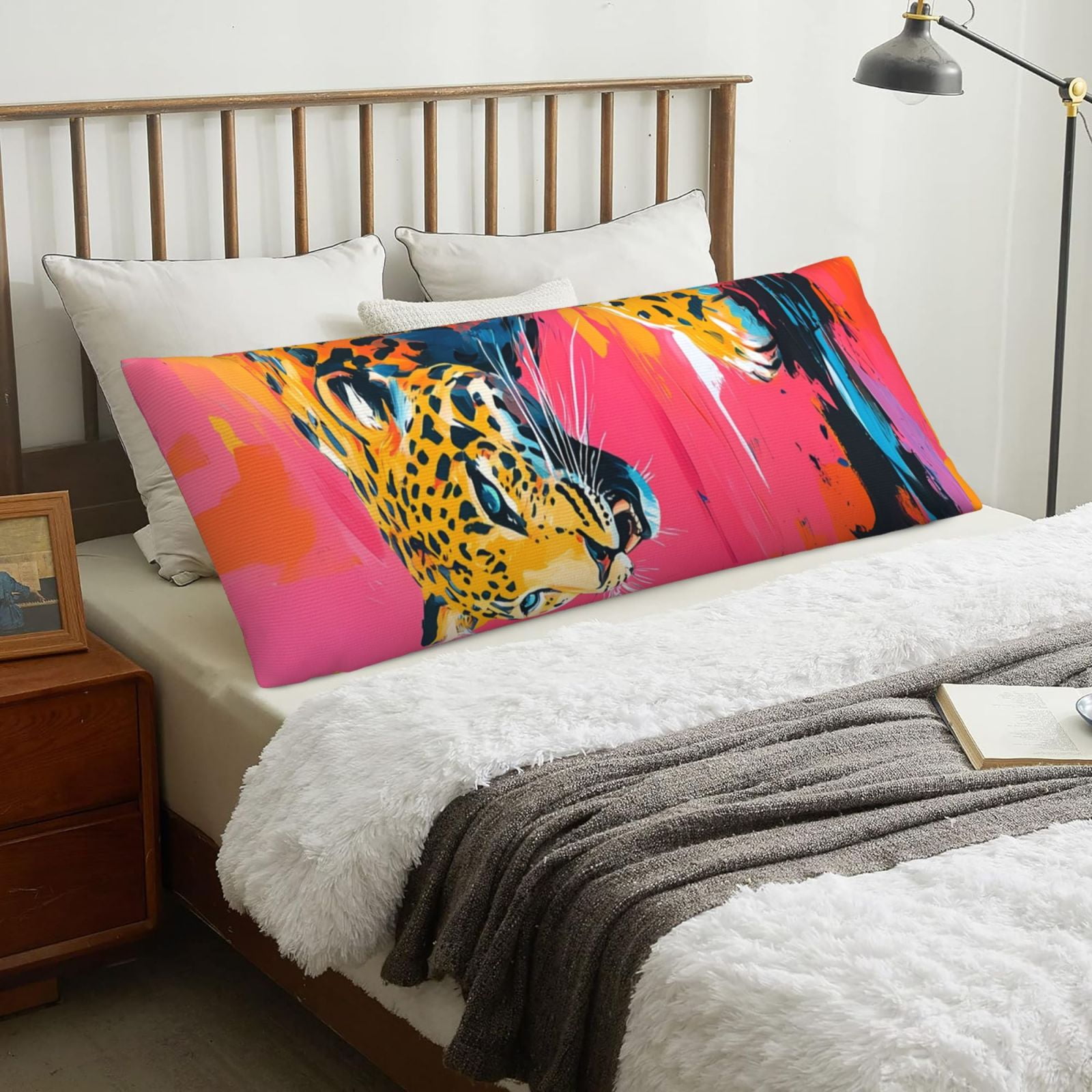 Body Pillow Cover - Vibrant Leopard on the Hunt Super Soft Body Pillow ...