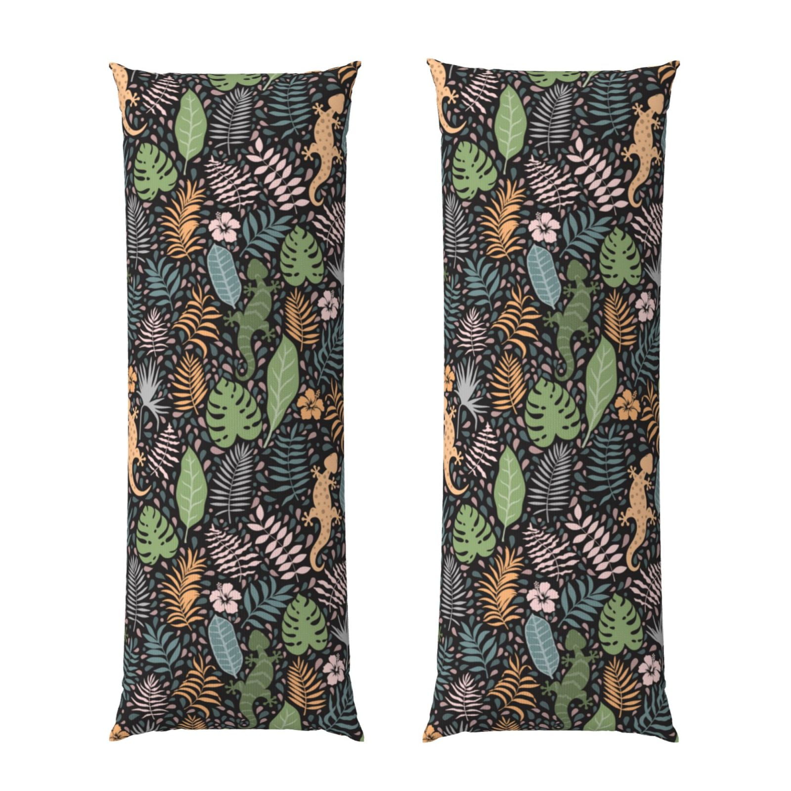Body Pillow Cover With Zipper, Cute Lizard Gecko Tropical Plant Cooling ...