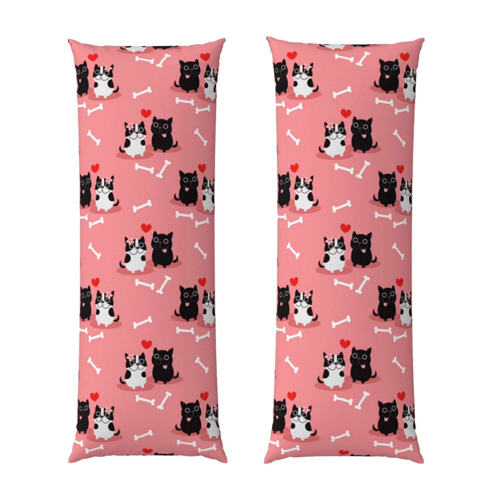 Body Pillow Cover With Zipper, Pink Cute Couple Cats Love Bones Cooling ...
