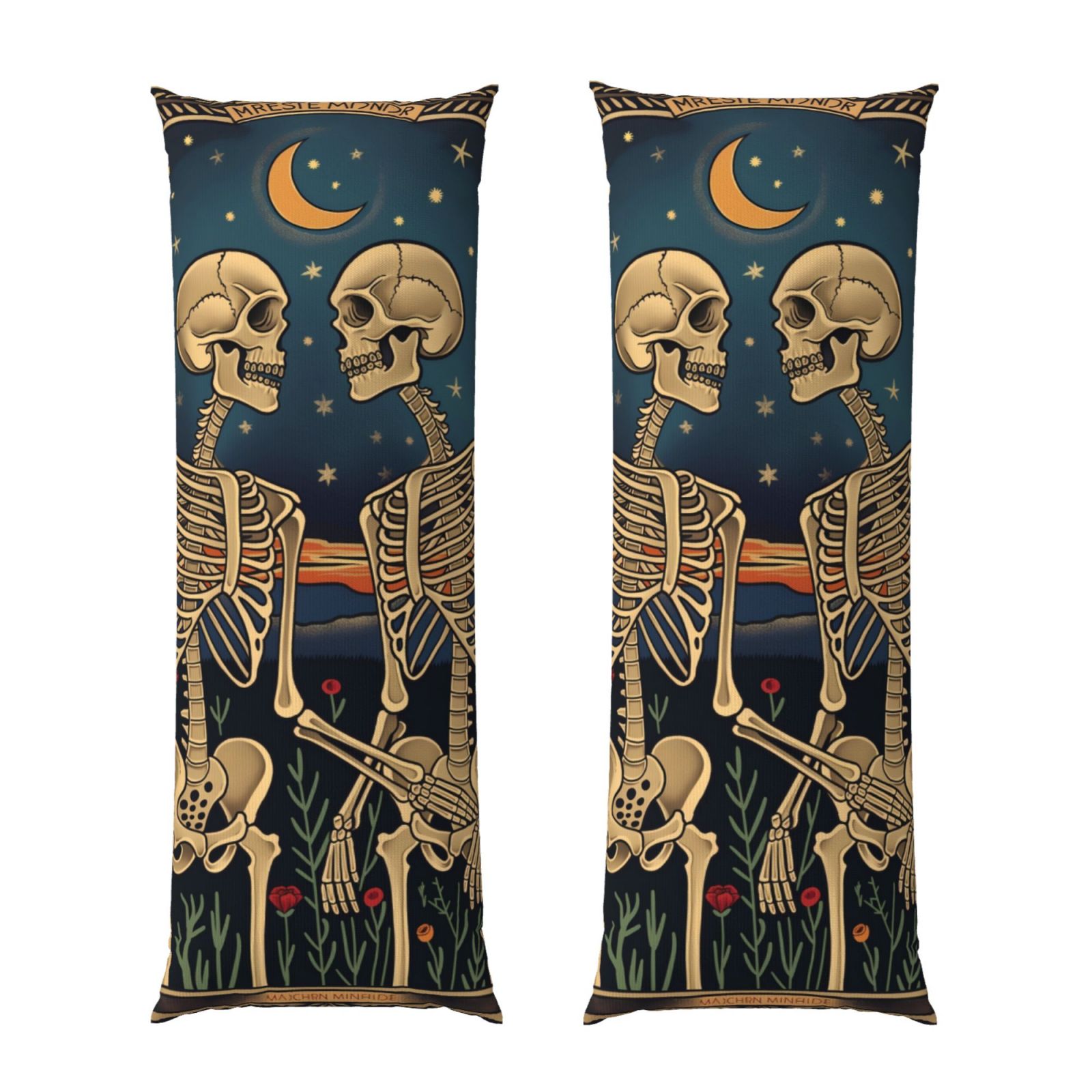 Body Pillow Cover With Zipper, Romantic Skeletons Under Moon Cooling ...