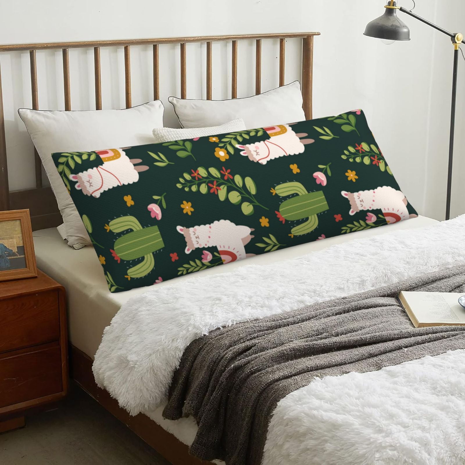Body Pillow Cover, cute alpaca cactus llama floral Body Pillow Cases with Zipper Soft Breathable ...