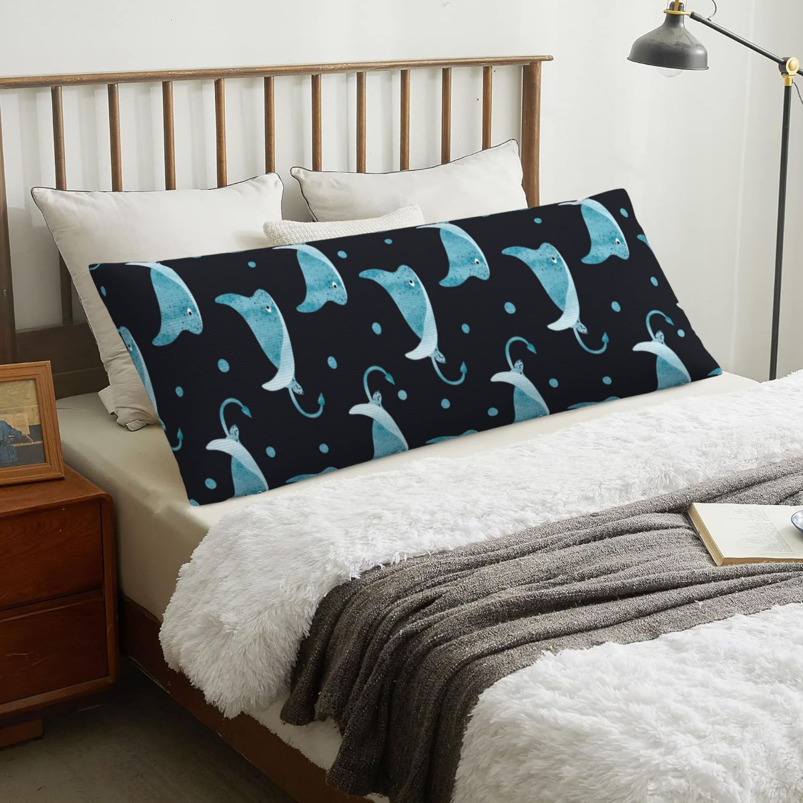 Body Pillow Cover - cute blue stingray polka dots Super Soft Body ...