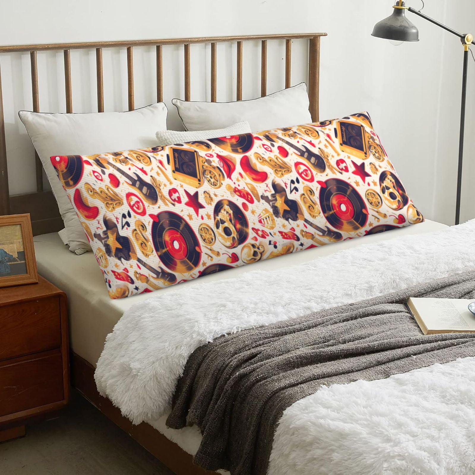 Body Pillow Cover - gold Skull Guitar record Soft Body Pillow ...