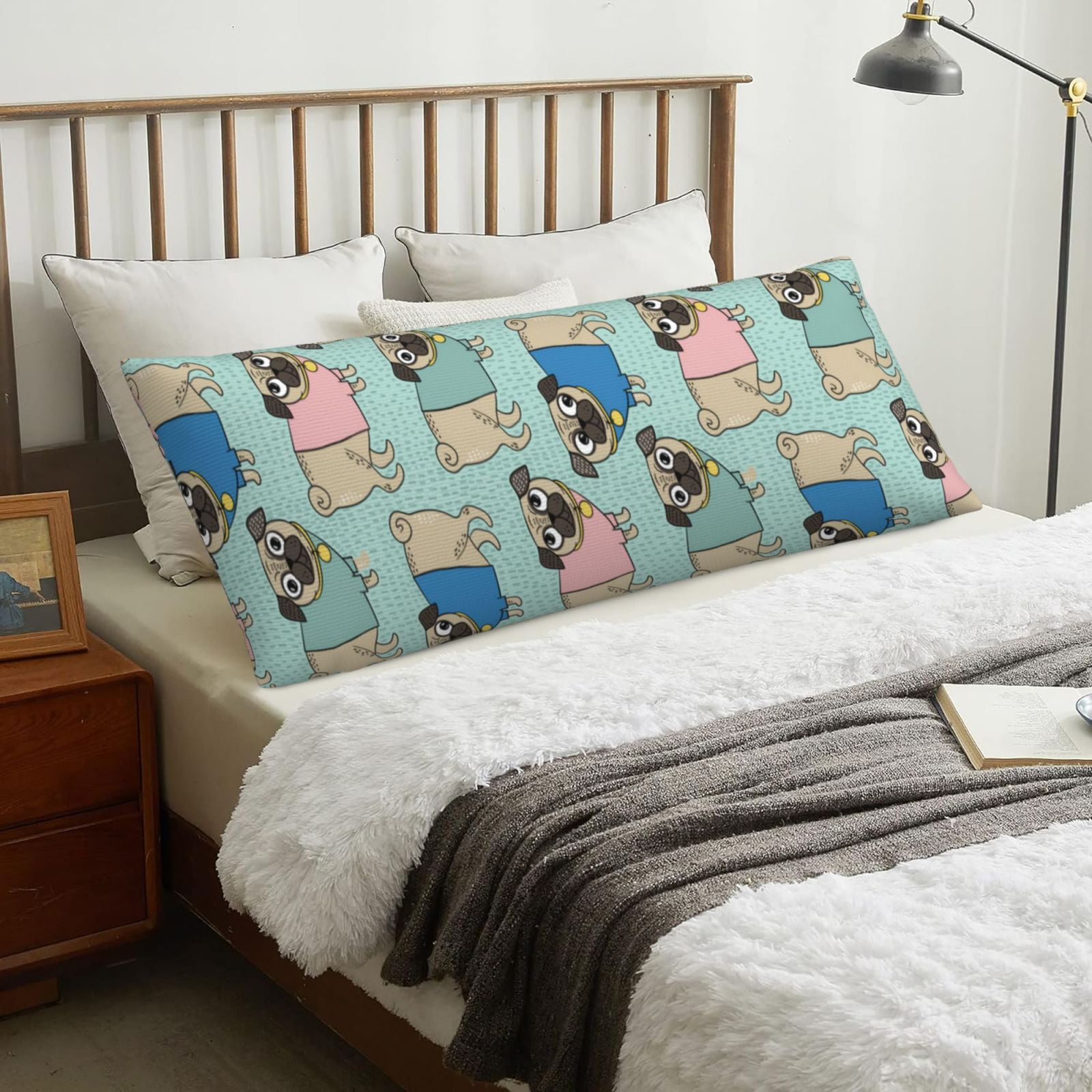 Body Pillow Cover with Zipper, Colorful Pugs Cooling body pillow ...