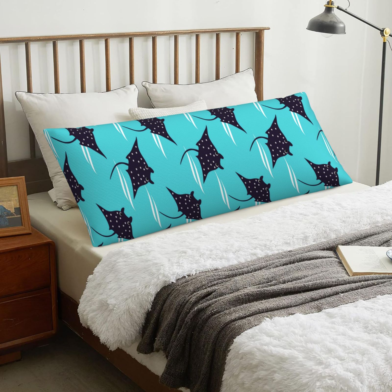 Body Pillow Cover with Zipper, Cute black Stingray blue funny Cooling ...