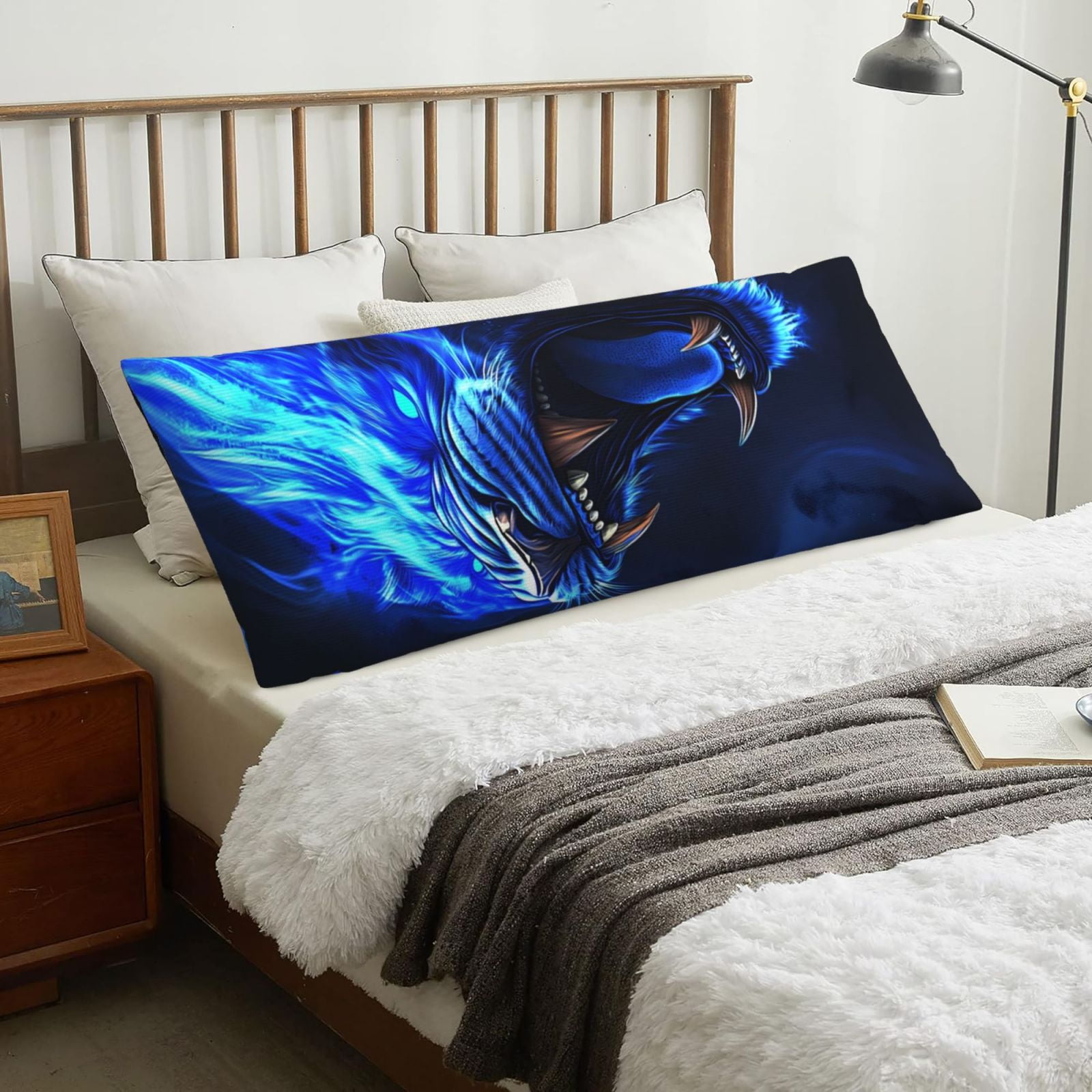 Body Pillow Cover with Zipper, Roaring Blue Lion Flame Cooling body ...