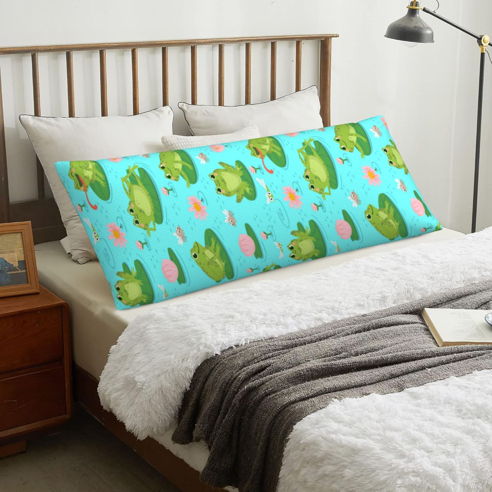 Body Pillow Cover with Zipper, cute frogs Lily leaves dragonfly Cooling ...