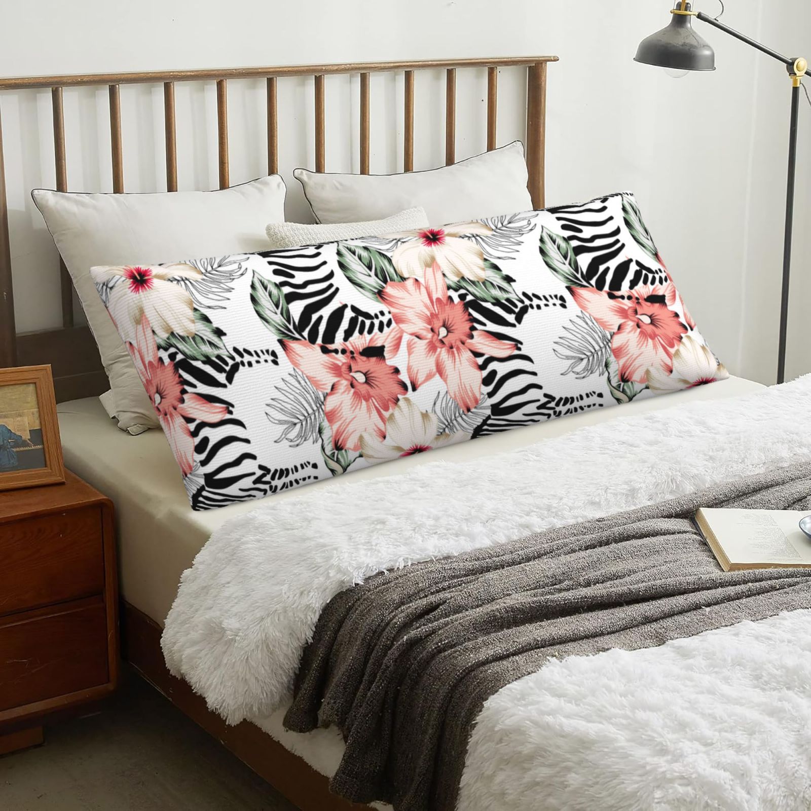 Body Pillow Cover - zebra orchid Tropical palm leaves Super Soft Body ...