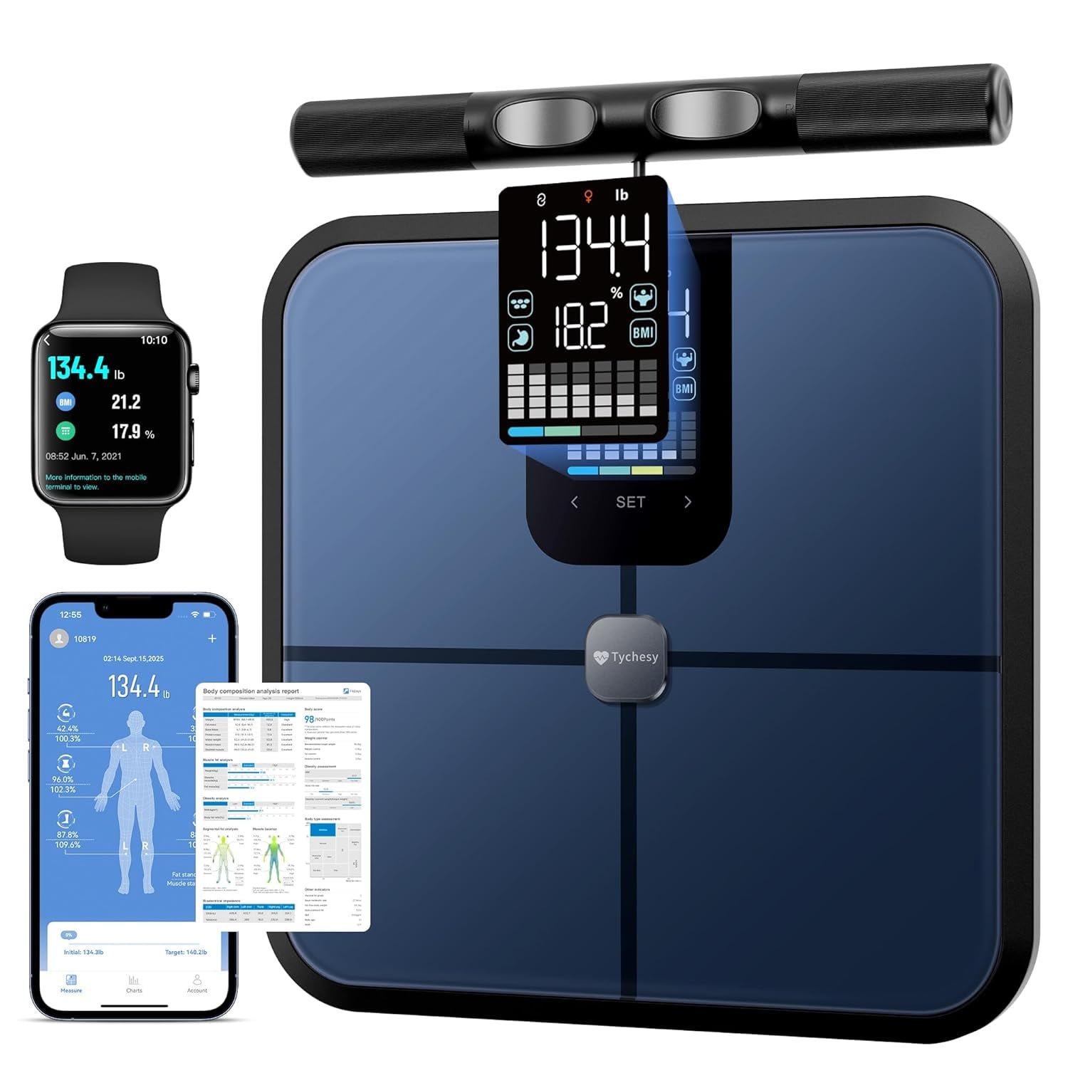 Body Pod Scale, View 5 Metrics Without Phone, 8-Electrode Smart Scale ...