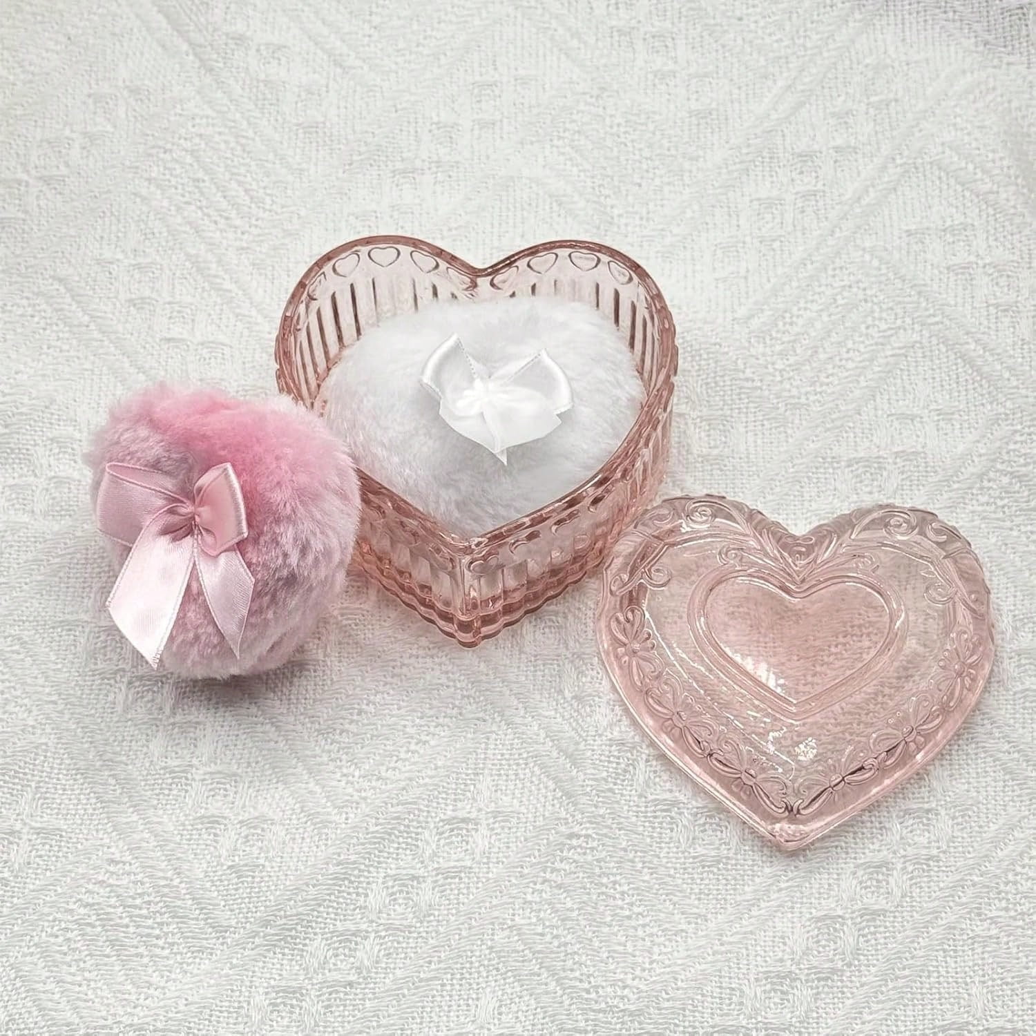 Body Powder Puff And Container - Glass Heart Dusting Powder Container ...