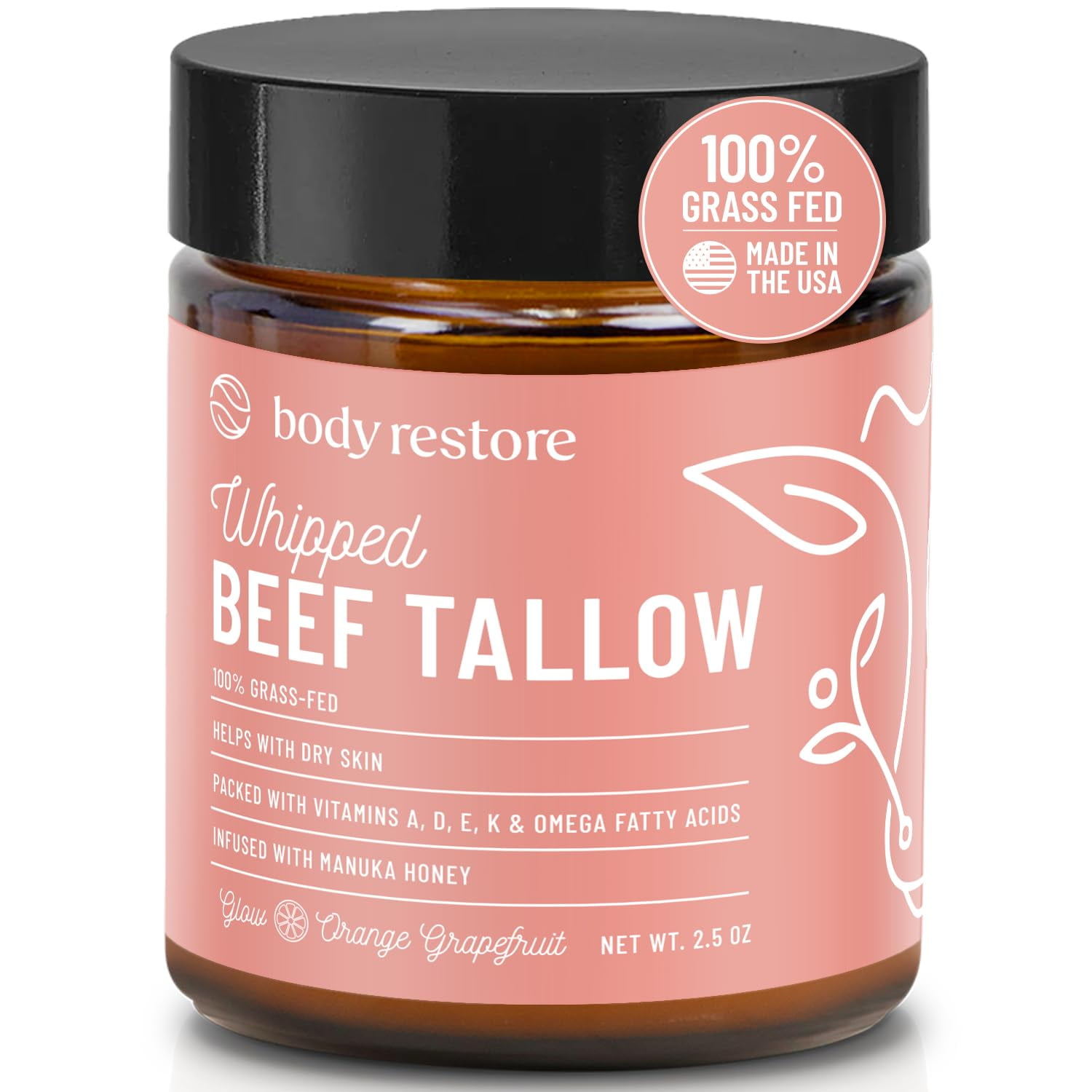 Body Restore Grass Fed Whipped Beef Tallow for Skin, Face, Body, Dry ...