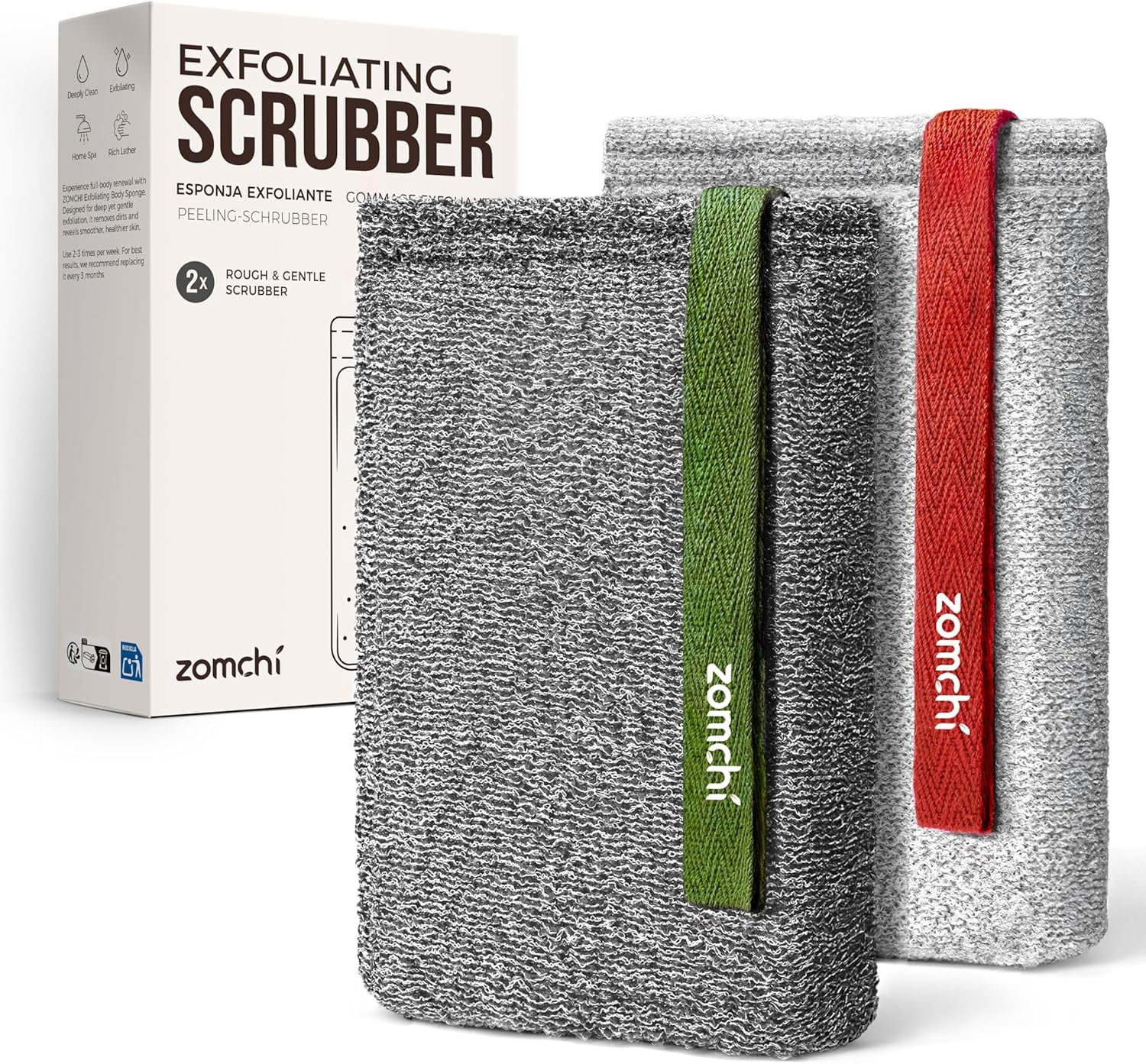 Body Scrubber, 2 Pack Exfoliating Sponge for Shower and Bath, Large ...