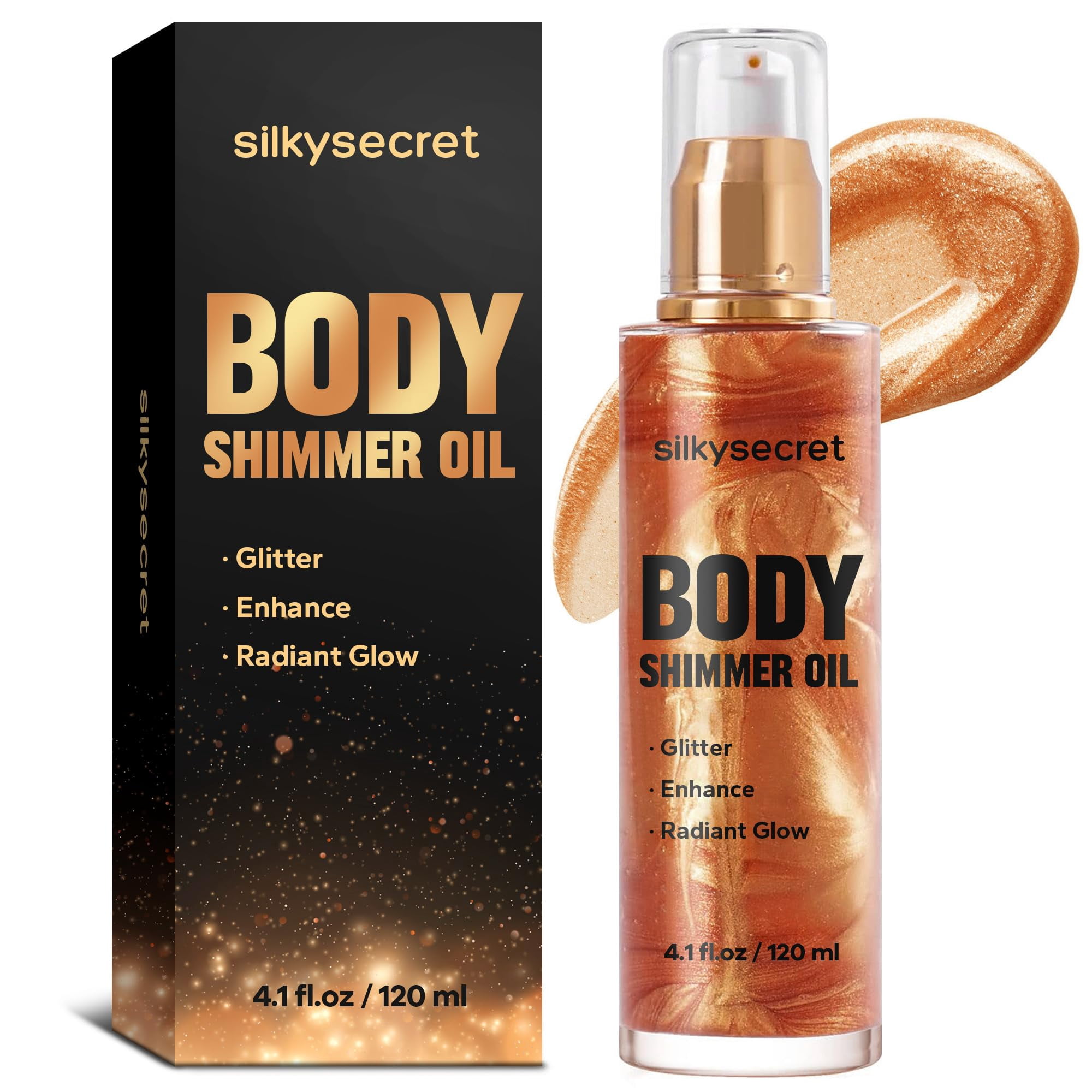 Body Shimmer Oil (4.1 Fl Oz), Long-Lasting Moisturizing, Glitter Glow ...