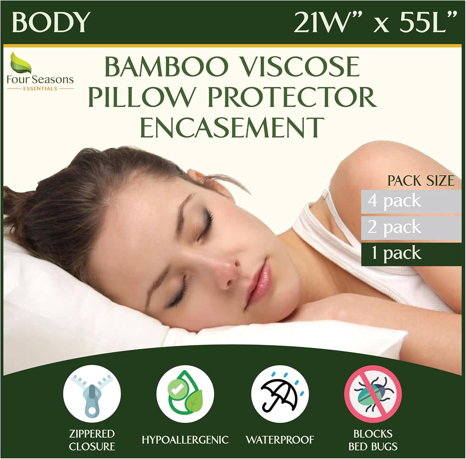 Body Size Waterproof Pillow Protector (Set of 1) - Natural Viscose ...