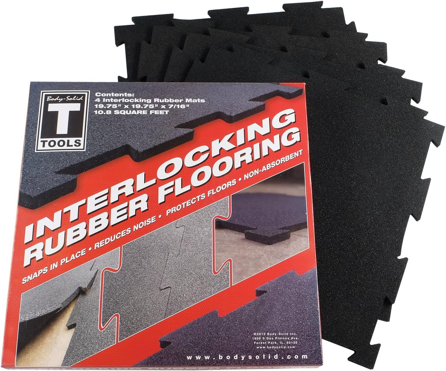 Body-Solid Interlocking Puzzle Rubber Flooring Pack of 4 - Premium Gym ...