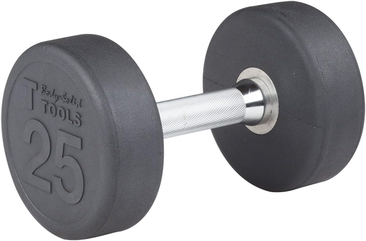 Body-Solid Premium Round Rubber-Coated Cast Iron Dumbbells with Solid ...