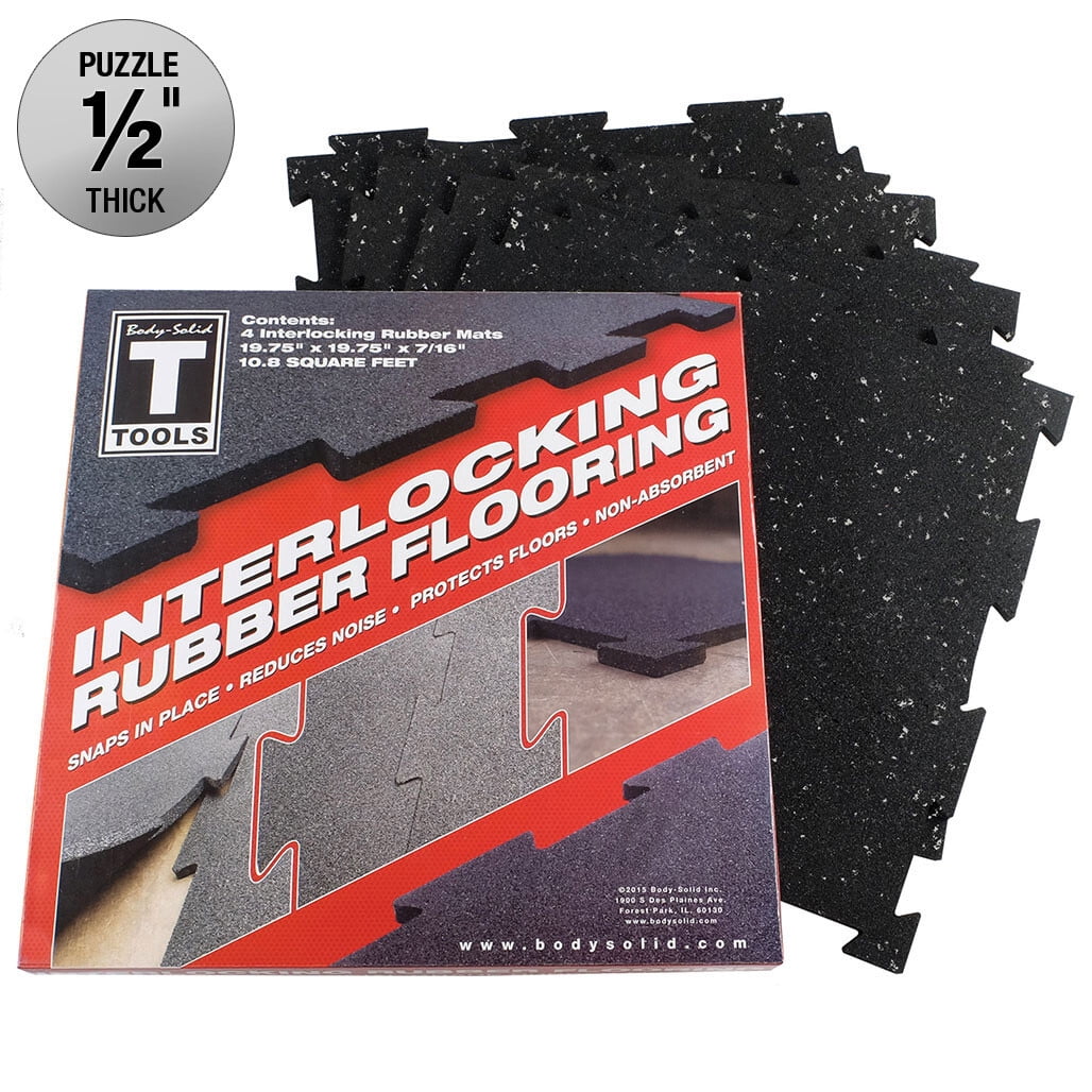 Body-Solid Tools Interlocking Rubber Flooring Box of 4, Grey Speck ...
