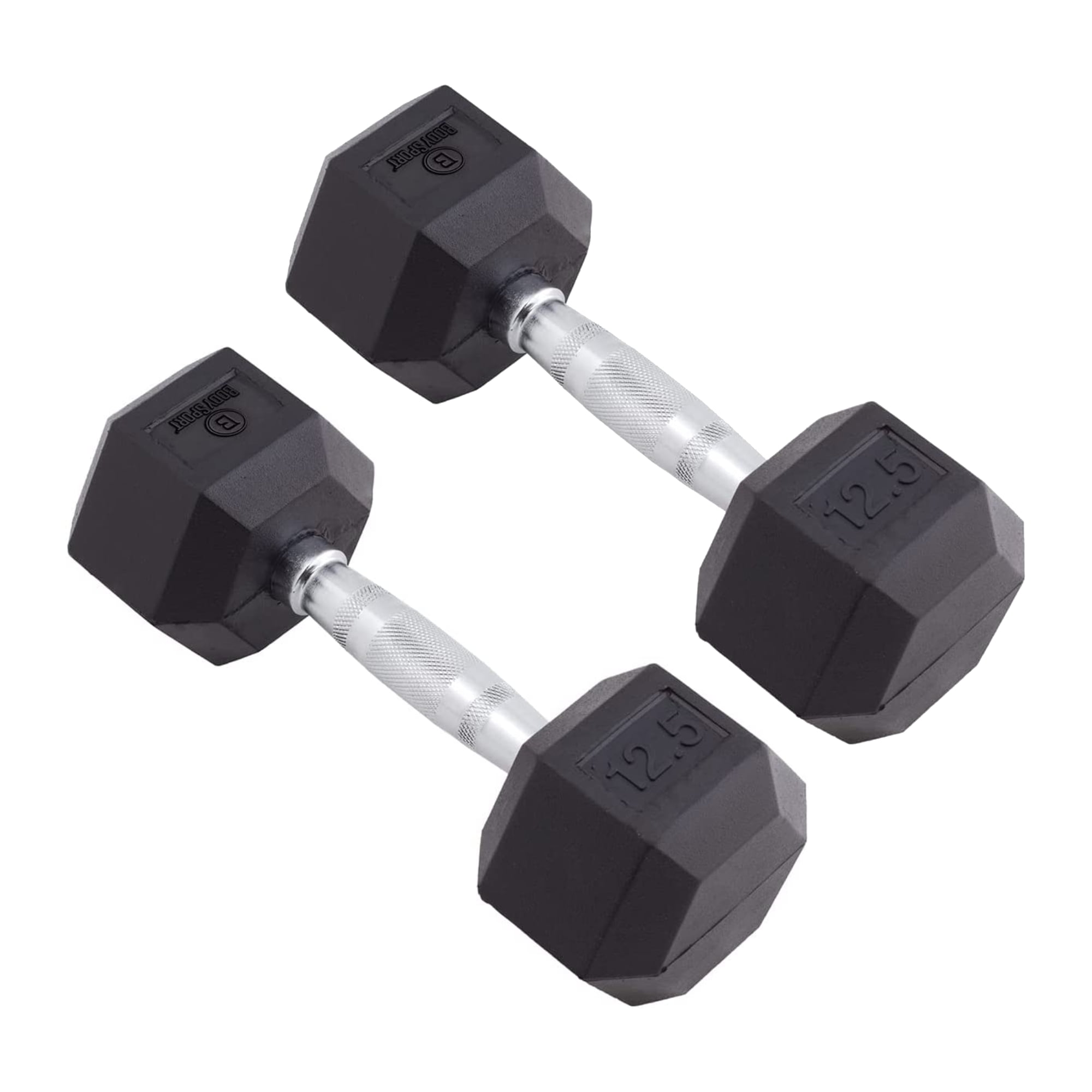 Body Sport Rubber Encased Hex Dumbbell - Set of Two - Black/Metal - 12.5 Pounds HSA/FSA Eligible ...