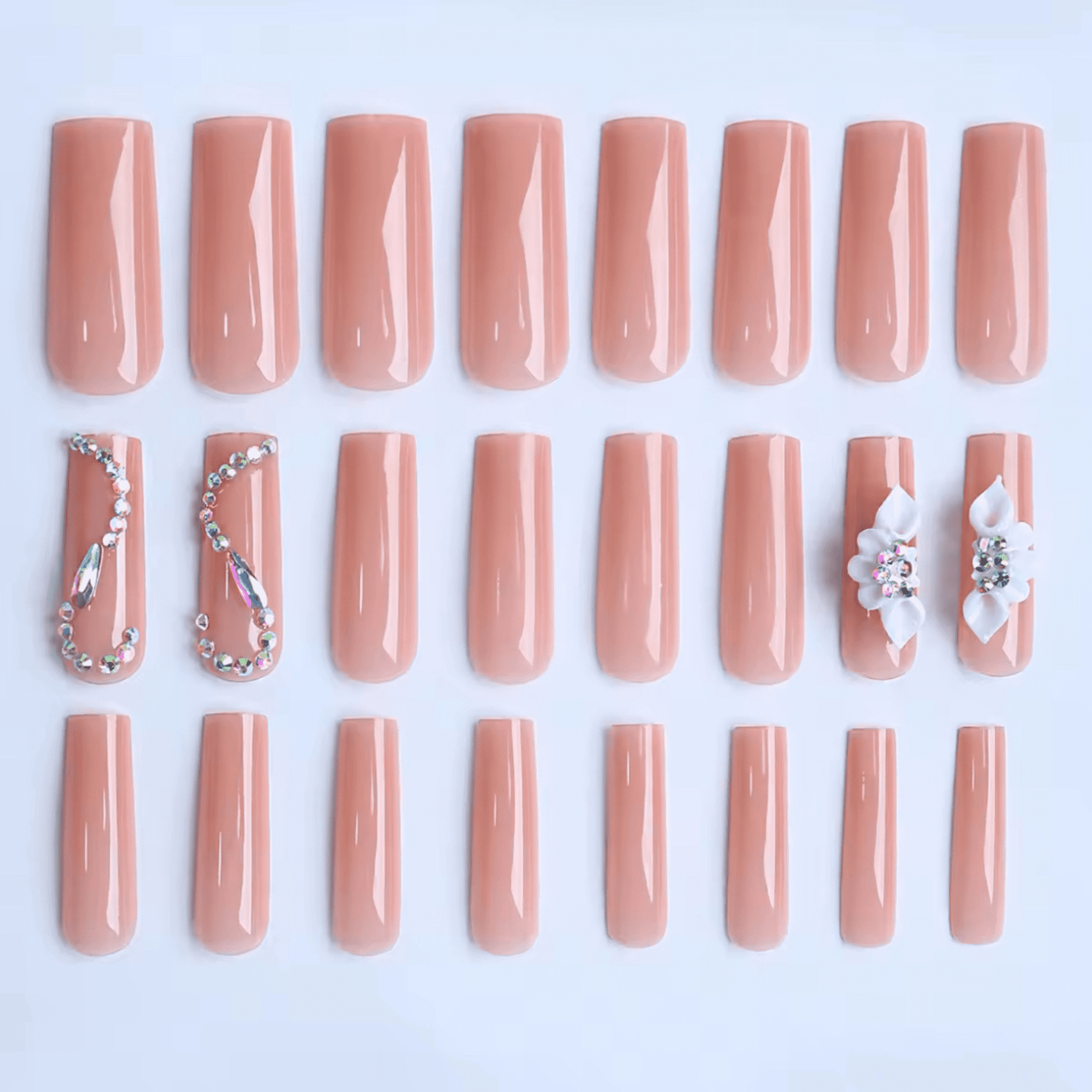 Body Treats By Shay XL Nude Bedazzled Luxury False Nail Set, Ballerina ...