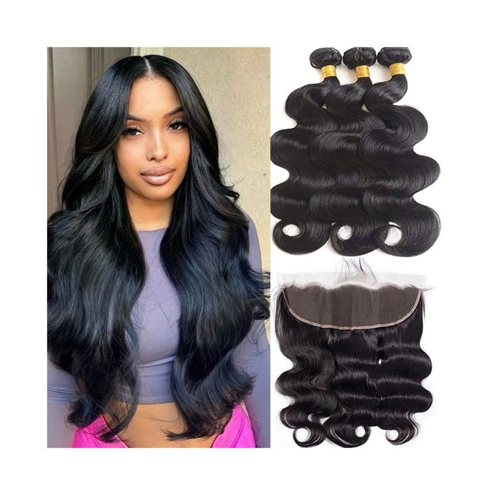 Body Wave 3 Bundles with Frontal Unprocessed Brazilian Human Hair Weave ...
