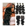 Body Wave Bundles with 4x4 Closure Double Weft Human Hair Extensions ...