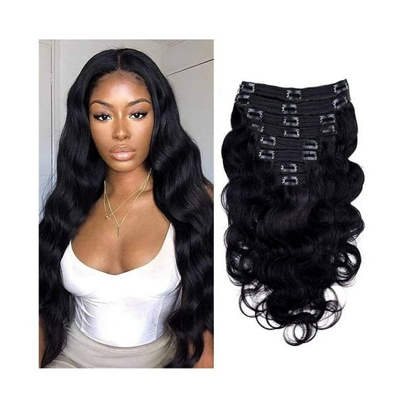 Body Wave Clip In Hair Extensions Extensions Natural Black Color Full ...