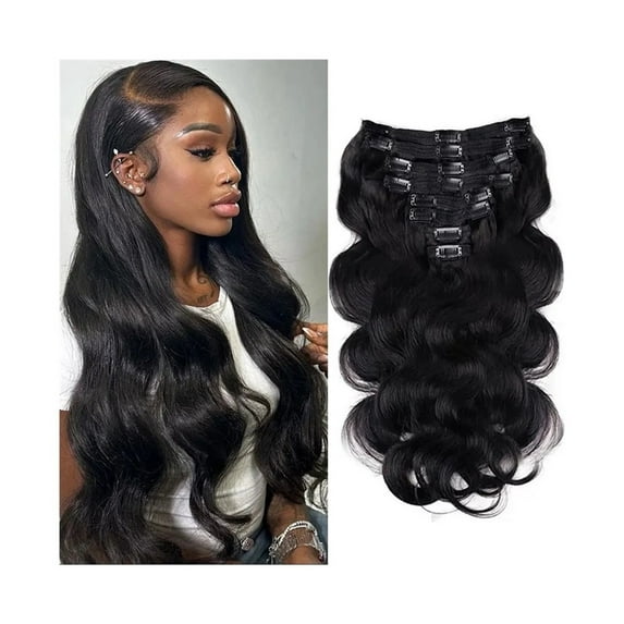 Body Wave Clip In Human Hair Extensions Full Head Brazilian Clip on ...