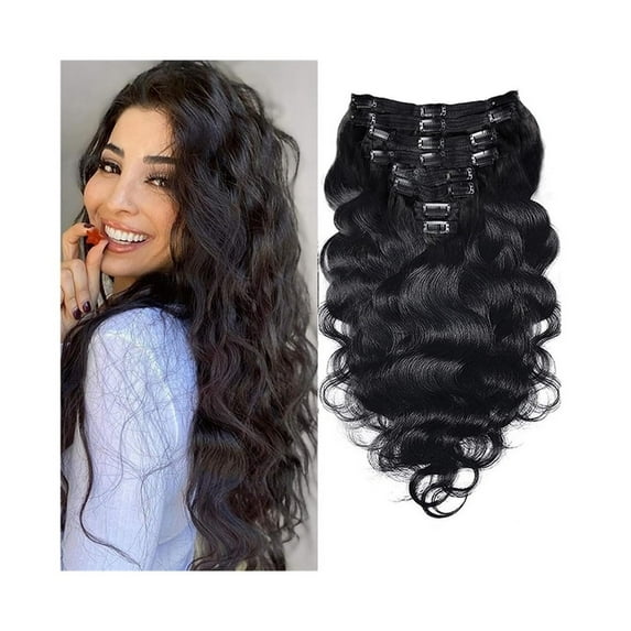 Body Wave Clip In Human Hair Extensions Full Head Brazilian Virgin Hair ...