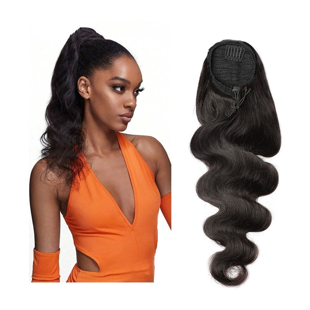 Body Wave Drawstring Ponytail Extensions Natural Black Human Hair ...