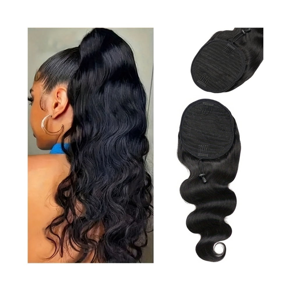 Body Wave Drawstring Ponytail Human Hair Extensions 12A Brazilian Remy ...