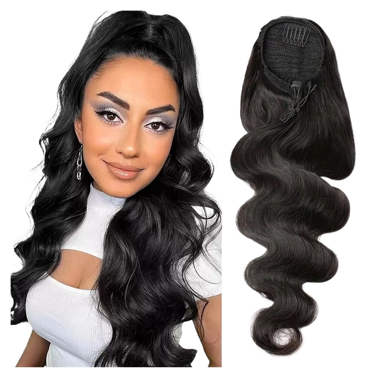 Body Wave Ponytail Brazilian Human Hair Ponytail with Drawstring Clip ...