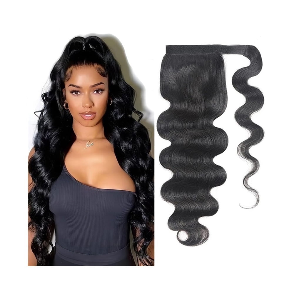 Body Wave Ponytail Extension Natural Black Real Human Hair Wrap Around ...