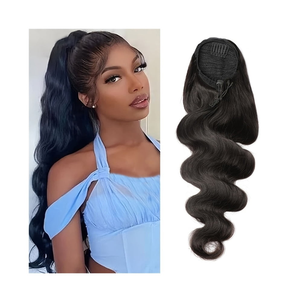 Body Wave Ponytail Extensions Human Hair Wave Curly Drawstring Ponytail ...