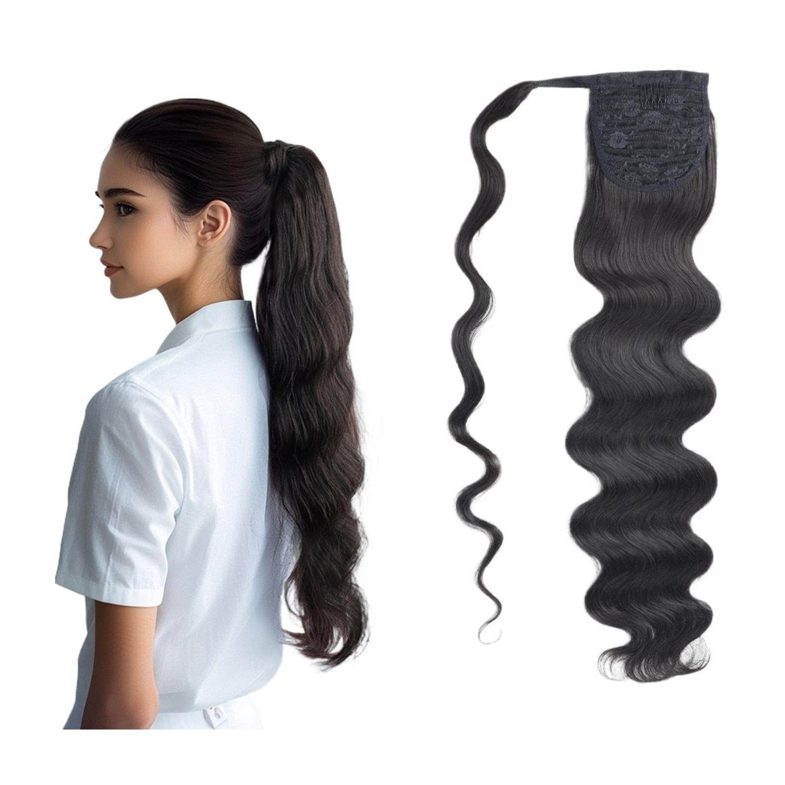 Body Wave Ponytail Human Hair Extensions Wrap Around Straight Ponytails ...