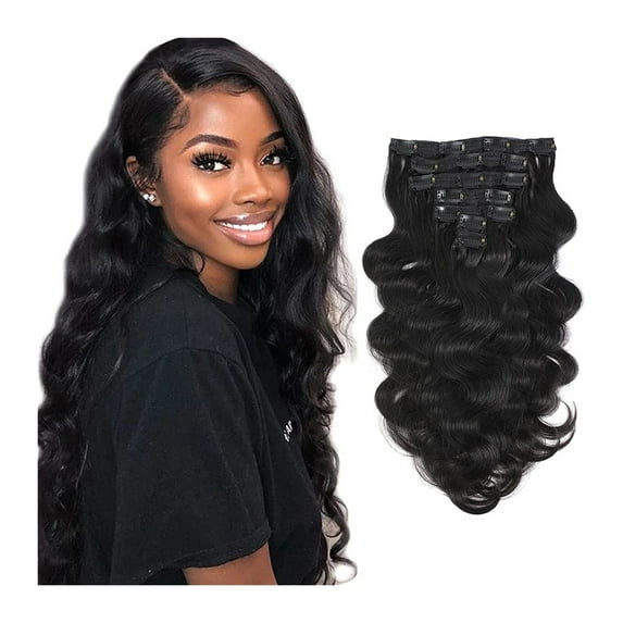 Body Wavy Clip ins Hair Extensions Brazilian Human Hair, 1B Natural ...