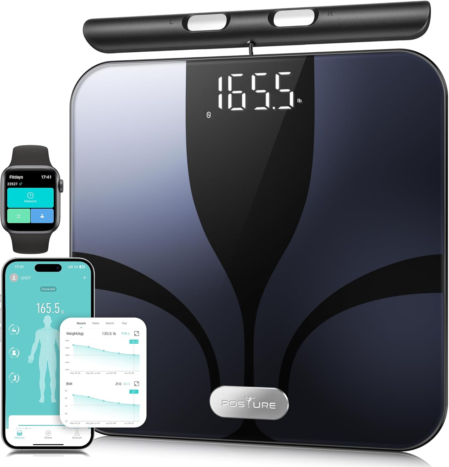 Body Weight and Fat Percentage Scale, 8 Electrodes with Larger Platform Digital Scale for BMI ...