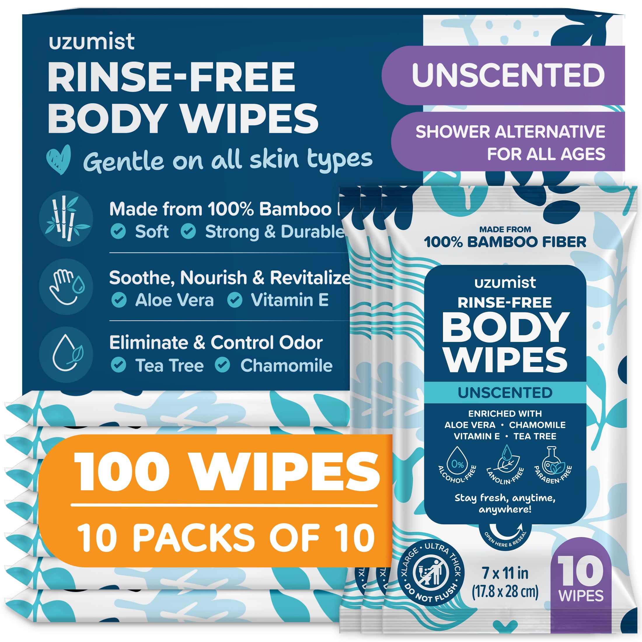Body Wipes For Adults Bathing No Rinse XL - Ultra Thick Travel Wipes ...