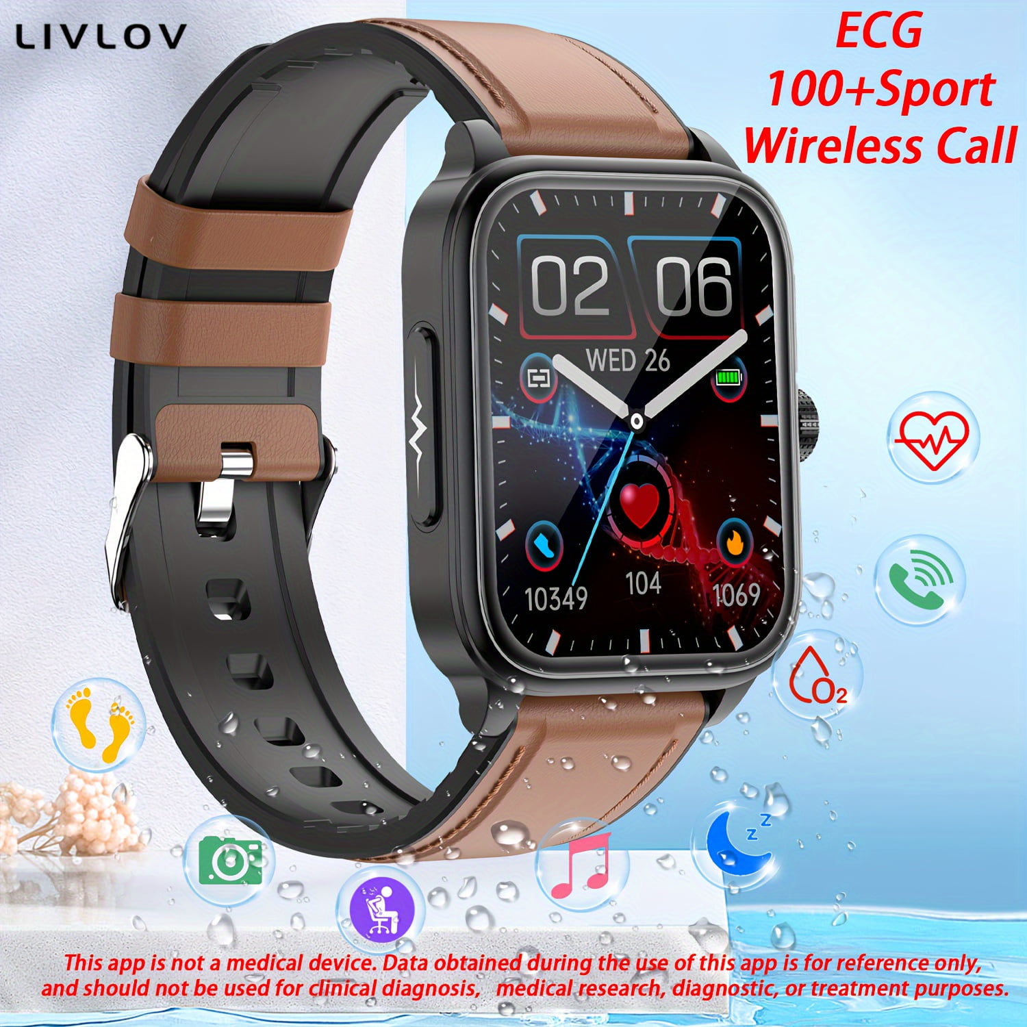 Body temp/sleep monitor smart watch, metal alloy shell sport fitness ...