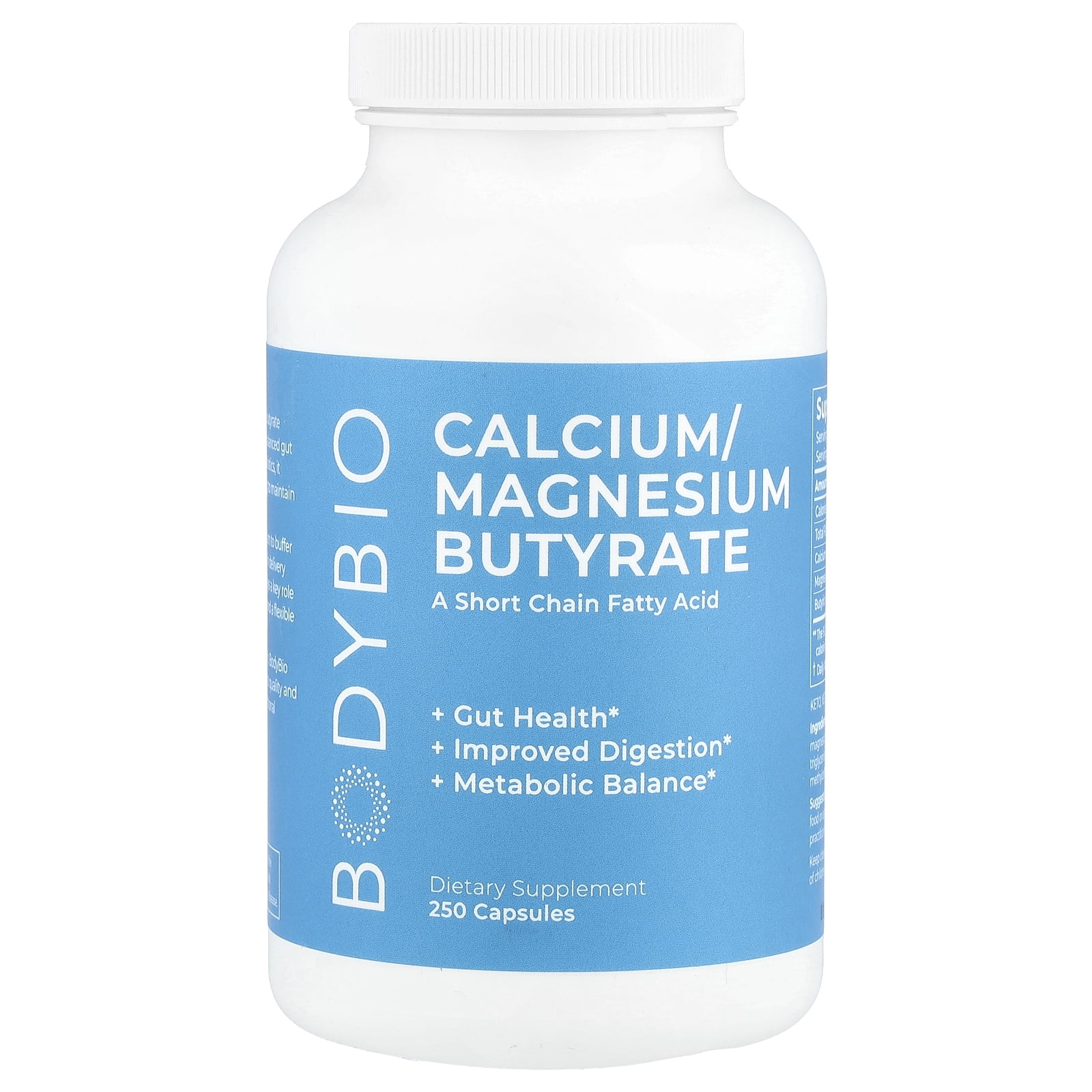 BodyBio High Calcium Pills, Magnesium Butyrate, 250 Non-GMO Capsules ...