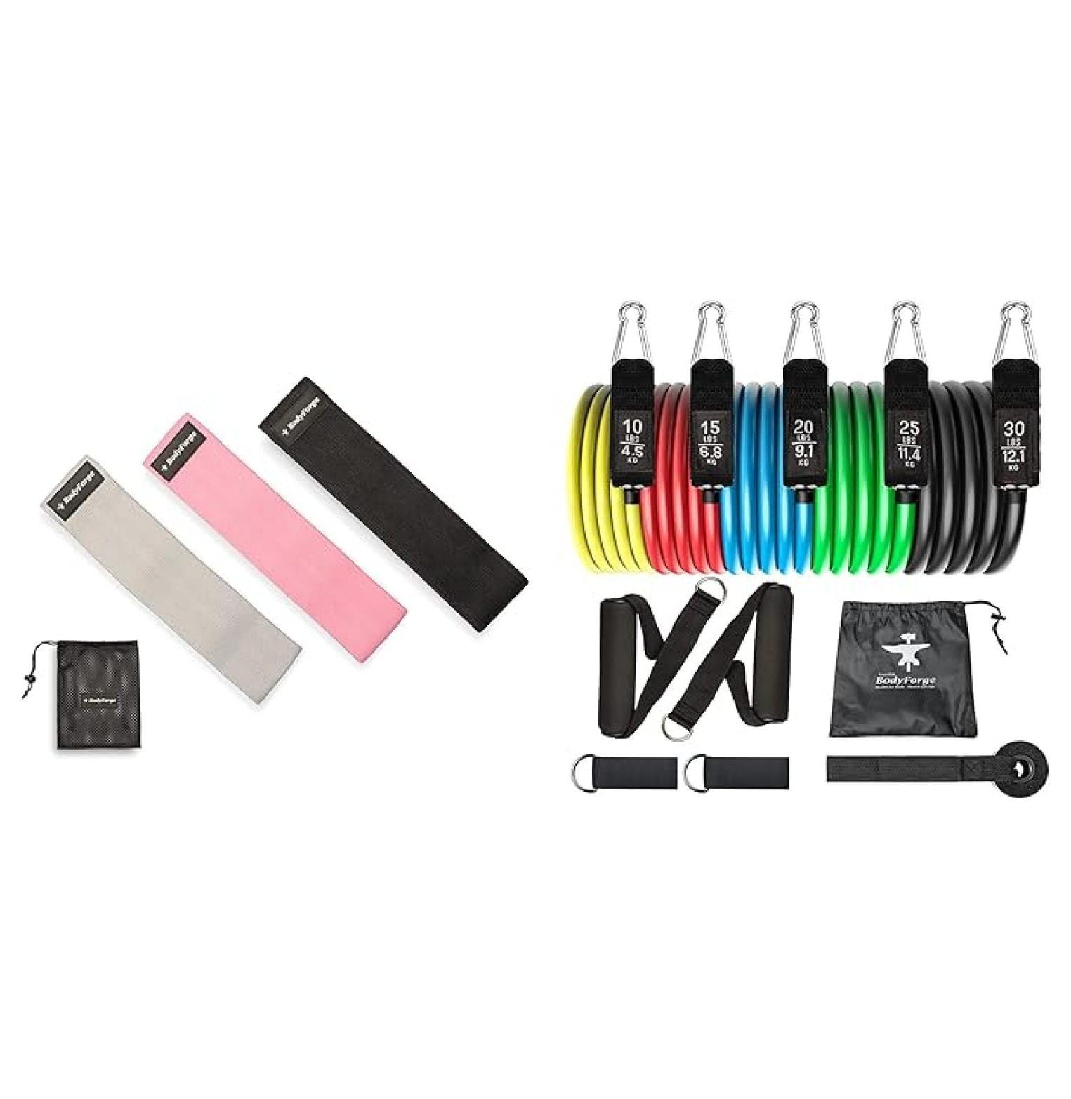 BodyForge Fabric Hip Resistance Bands & Eco-Friendly Tube Bands Sets ...