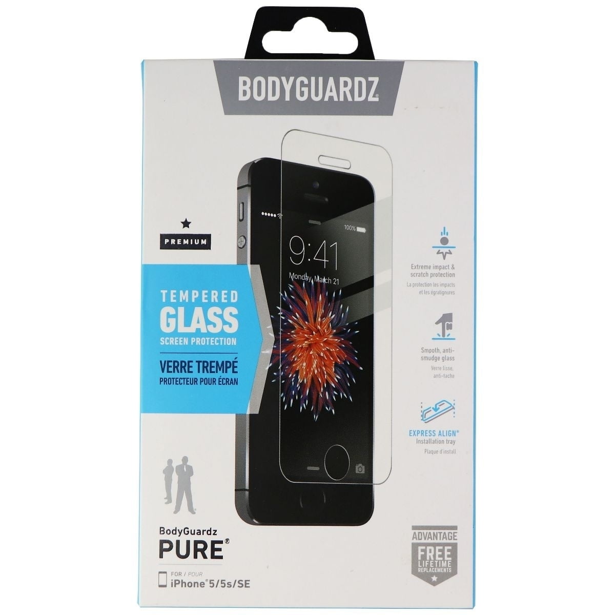 BodyGuardz Pure Tempered Glass Screen Protector for iPhone 5/5s/SE 1st ...