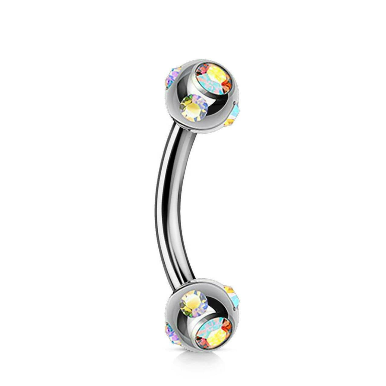 BodyJewelryOnline 16 Gauge Multi Stone Set Curved Barbells Piercing for ...