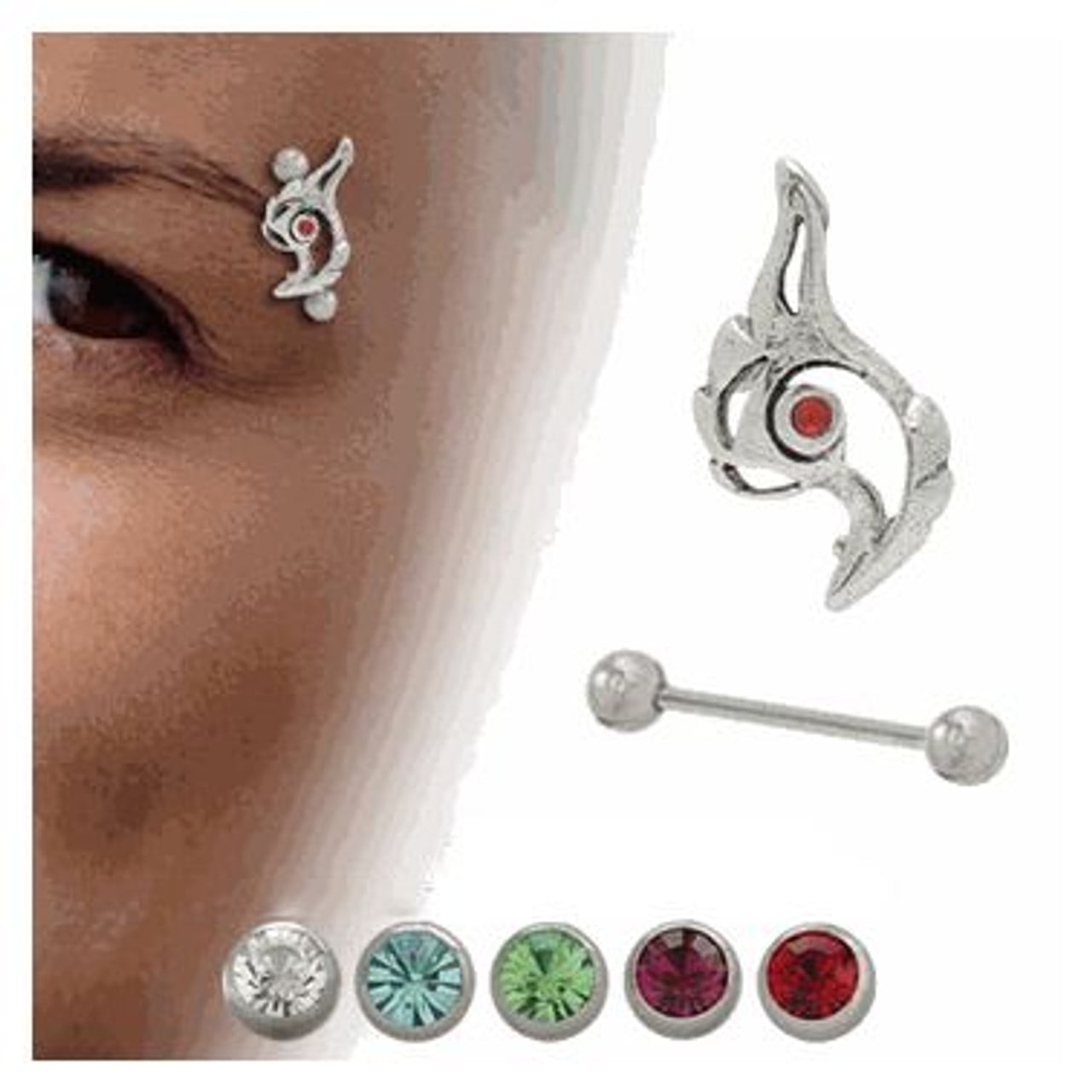 BodyJewelryOnline 16G Silver Eyebrow Shield with CZ Gem Straight ...